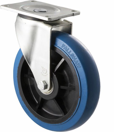 200mm Blue Rubber Heavy Industrial Castors - 400KG Rated